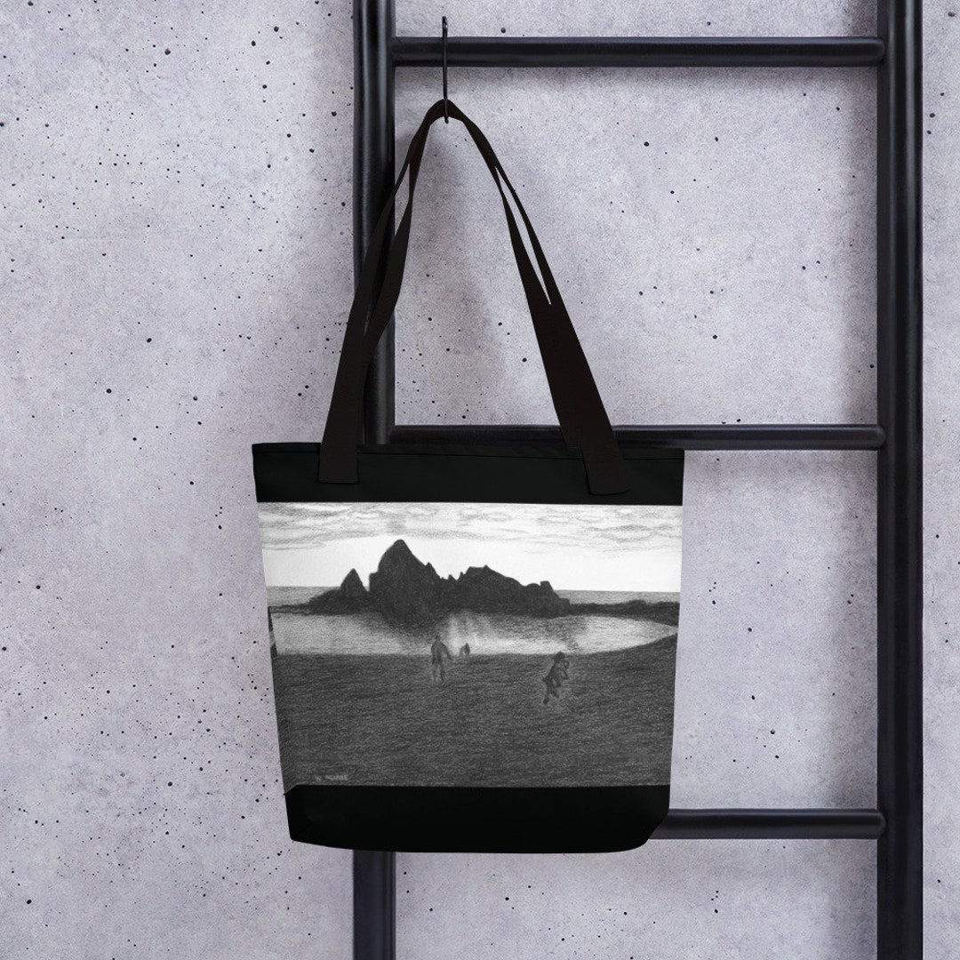 Seascape Tote Bag Charcoal Drawing Ocean Basque Coast Family Moments ...