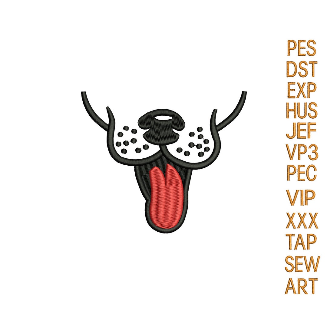 Dog Face Embroidery Design, Dog Mouth Design, Funny Dog Face Design ...