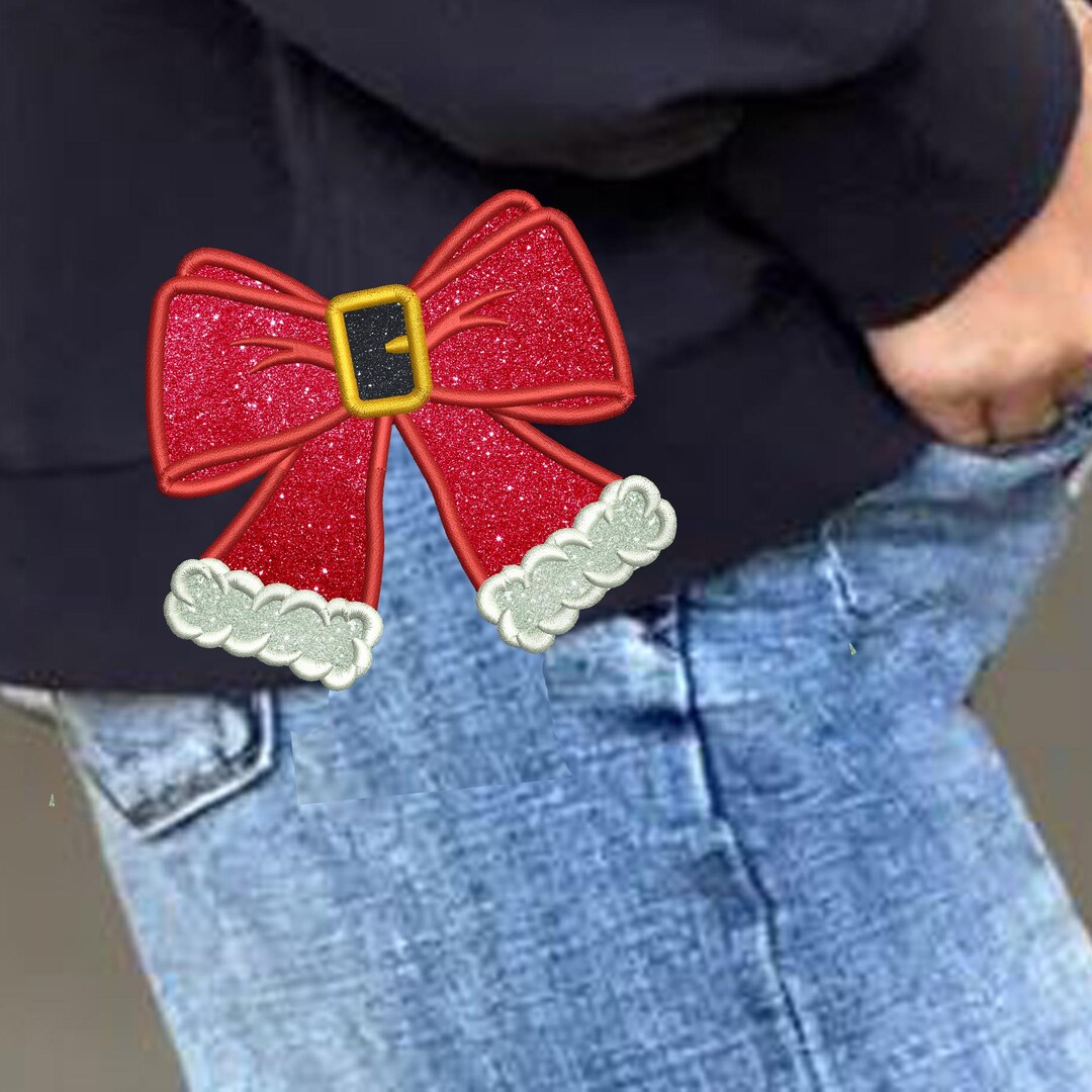 Christmas Bow Applique Embroidery Design, Side Bow Embroidery Design ...