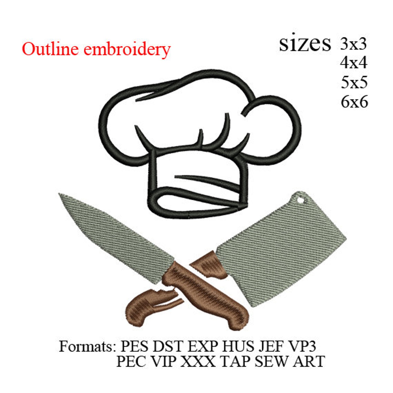Chef Hat Embroidery Designkitchen Knives Embroidery | Etsy