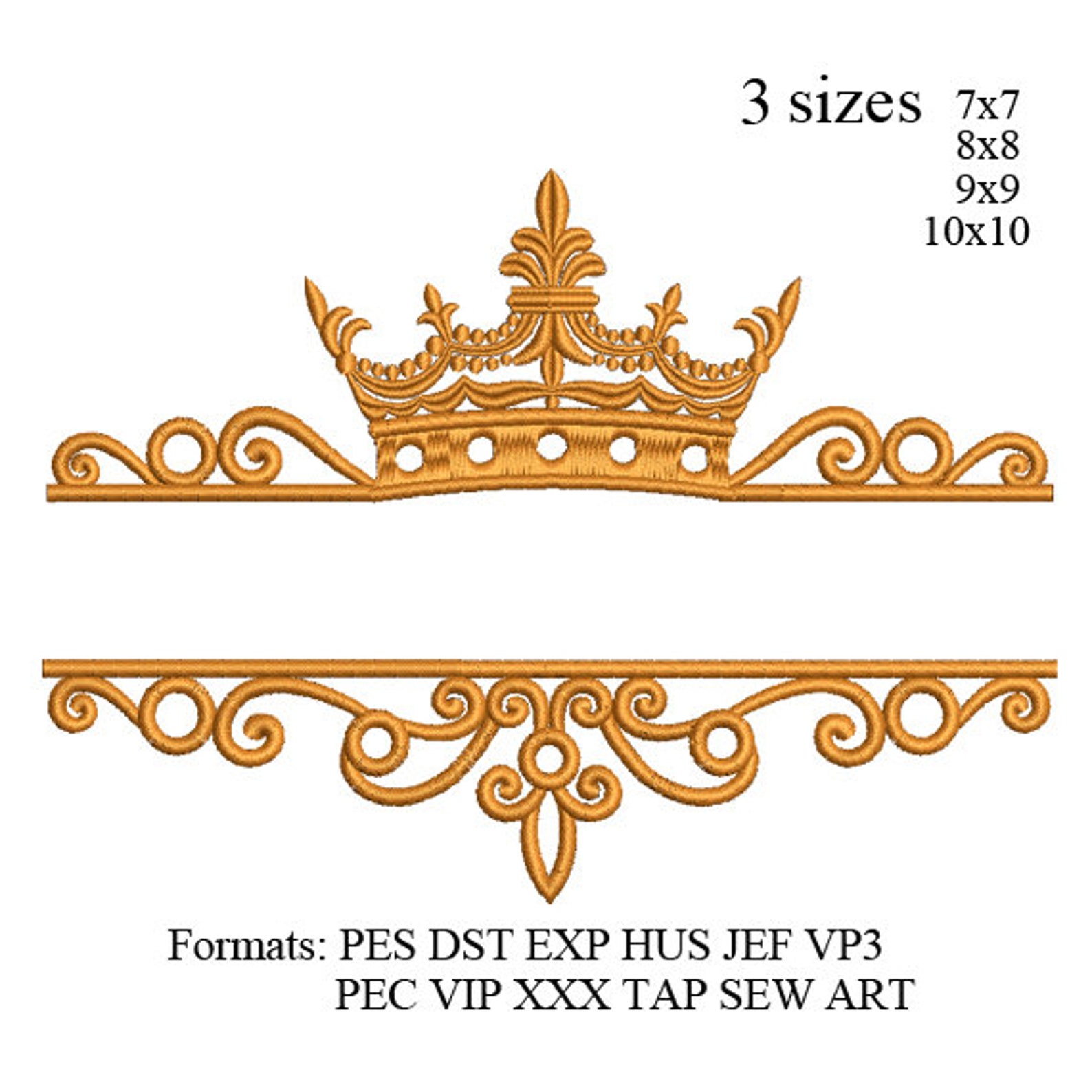 Crown Split Name Embroidery Design Decorative Calligraphic - Etsy