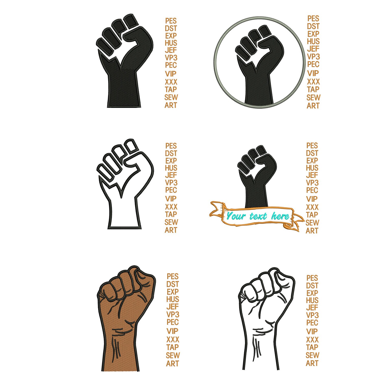 Hand Fist Set of 6 Embroidery Designhand Fist Embroidery - Etsy