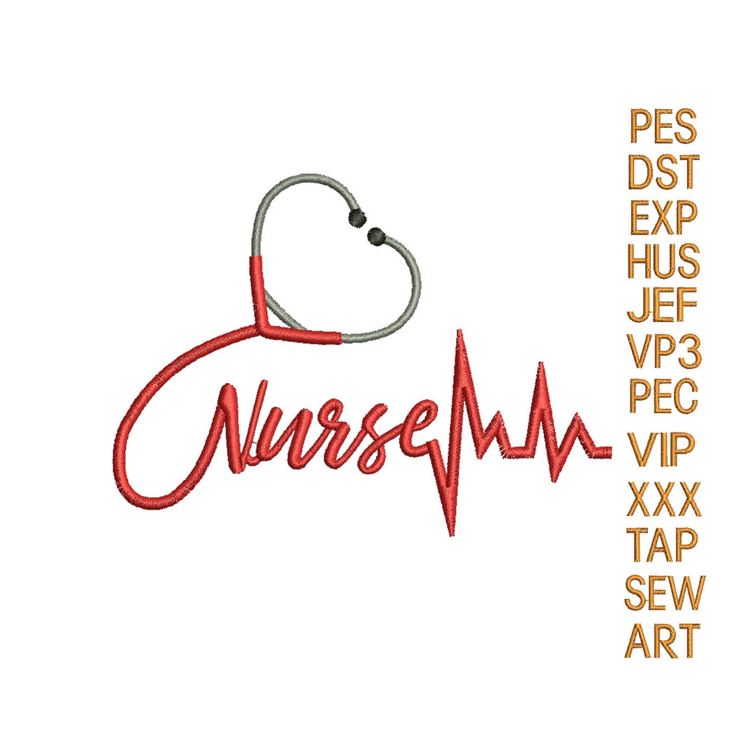 Nurse Love Stethoscope Embroidery Design, Heart Embroidery Machine ...