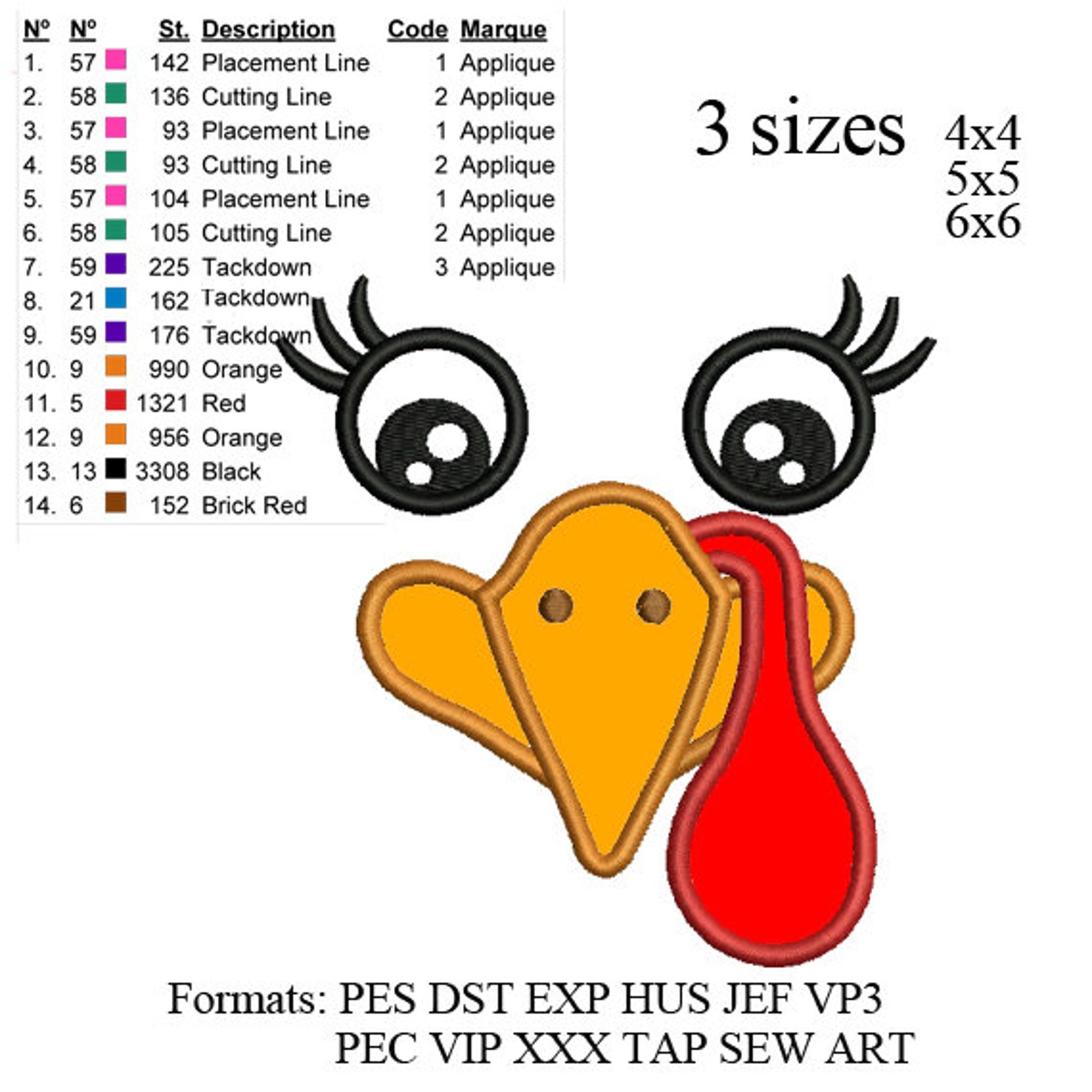 Cute Turkey Face Applique Embroidery Design Turkey Face - Etsy