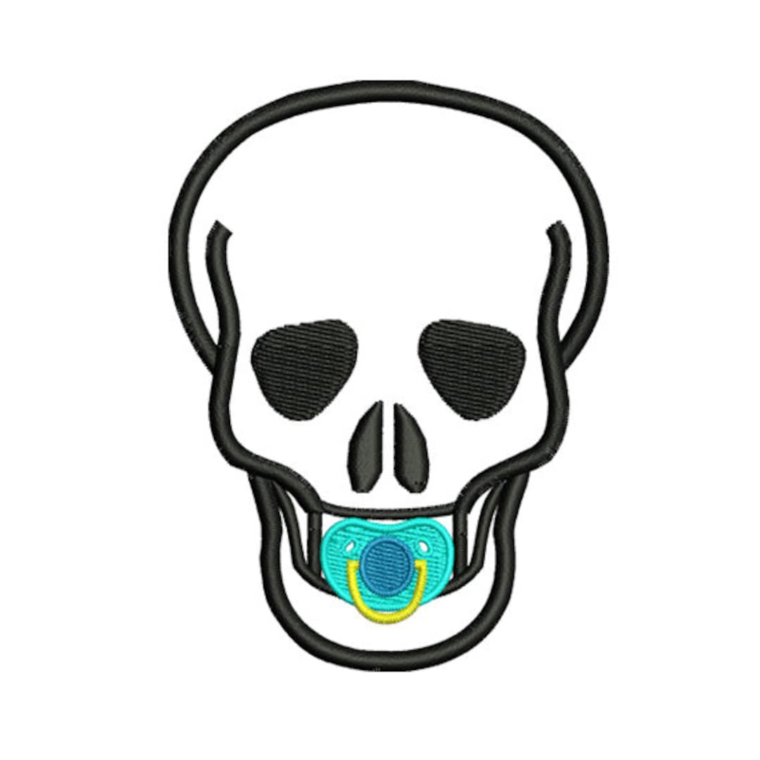 Skull Embroidery Design, Skull Face With Pacifier Embroidery, Baby Kids ...