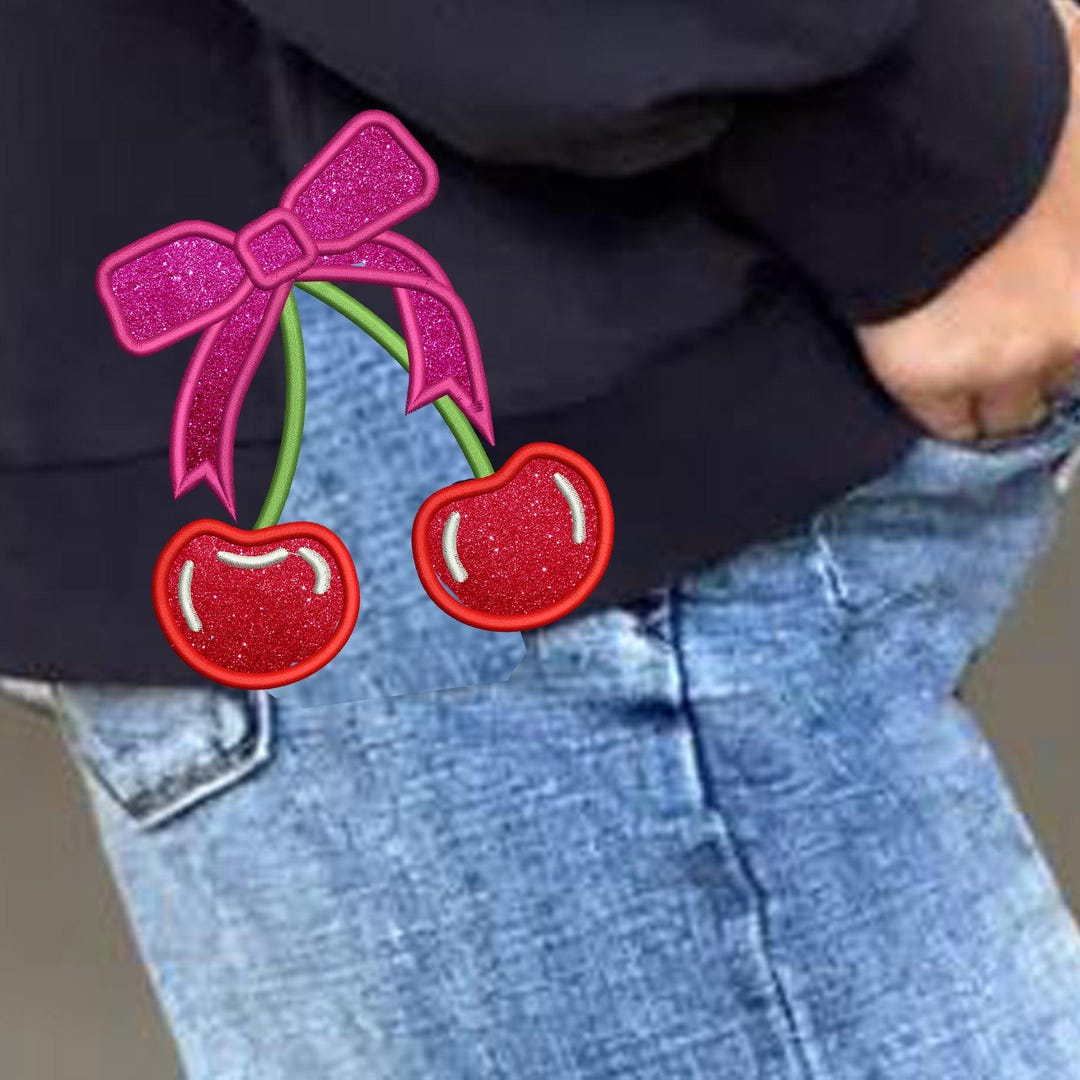 Cherry Bow Applique Embroidery Design, Cherry Bow Embroidery Design ...