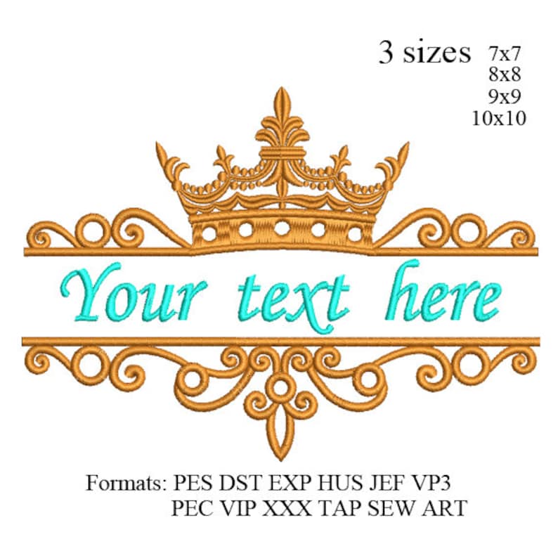 Crown Split Name Embroidery Design Decorative Calligraphic - Etsy