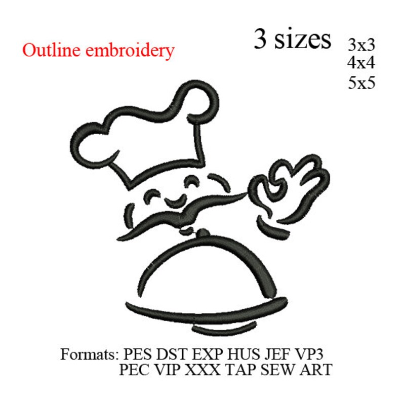 Kitchen Chef Outline Embroidery Design Chef Hat Outline - Etsy