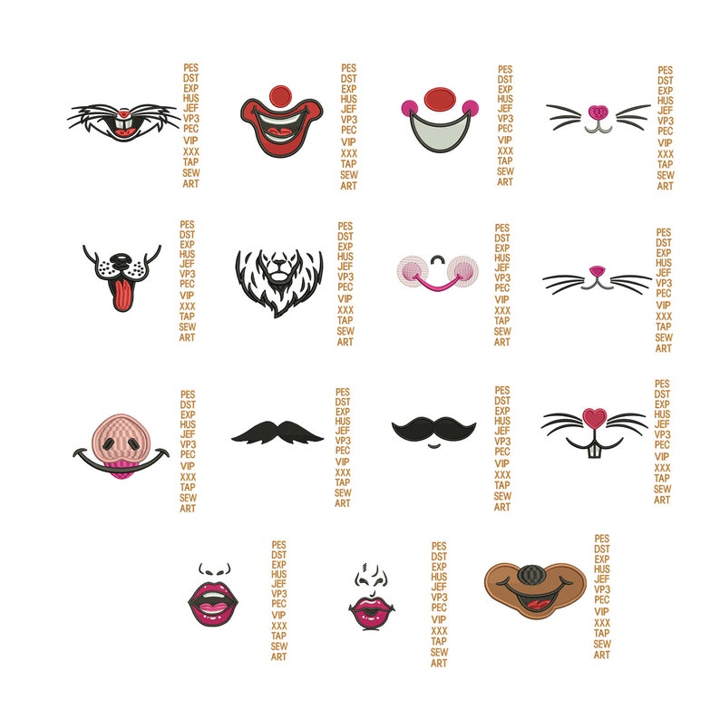 Mask embroidery Designface Embroidery designwhiskers | Etsy