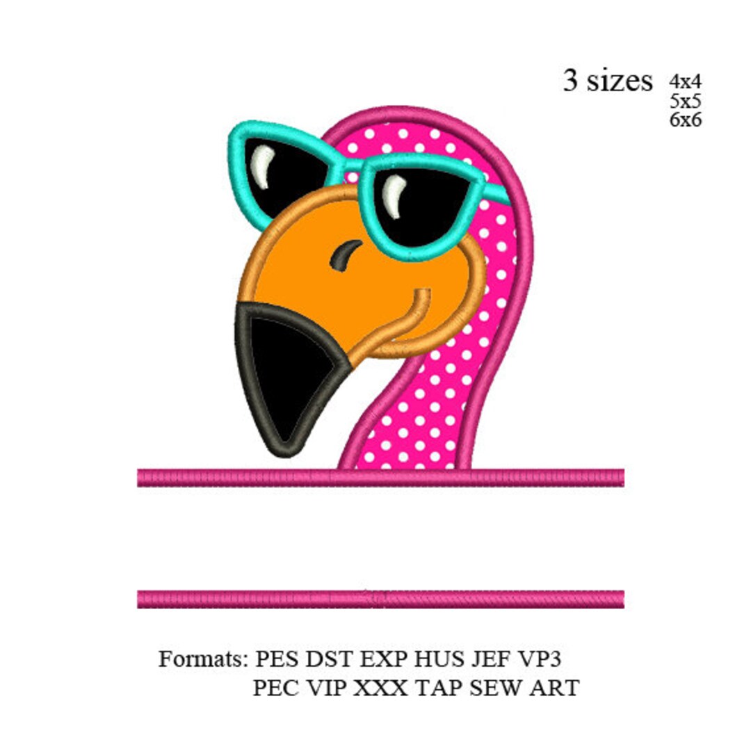 Split Flamingo Applique Embroidery Design,split Flamingo With Glasses ...