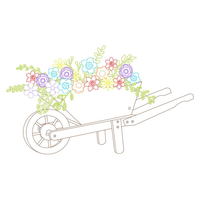 Wheelbarrow With Flowers SVG Design - Single Line Drawing - Sketch Pen ...