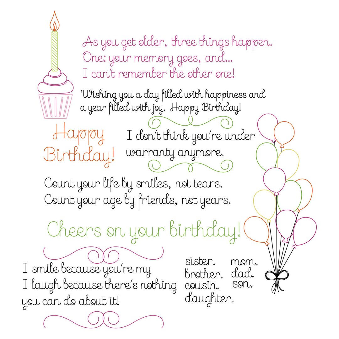Birthday Sentiments SVG Pack - Single Line Drawing - Cardmaking SVG ...