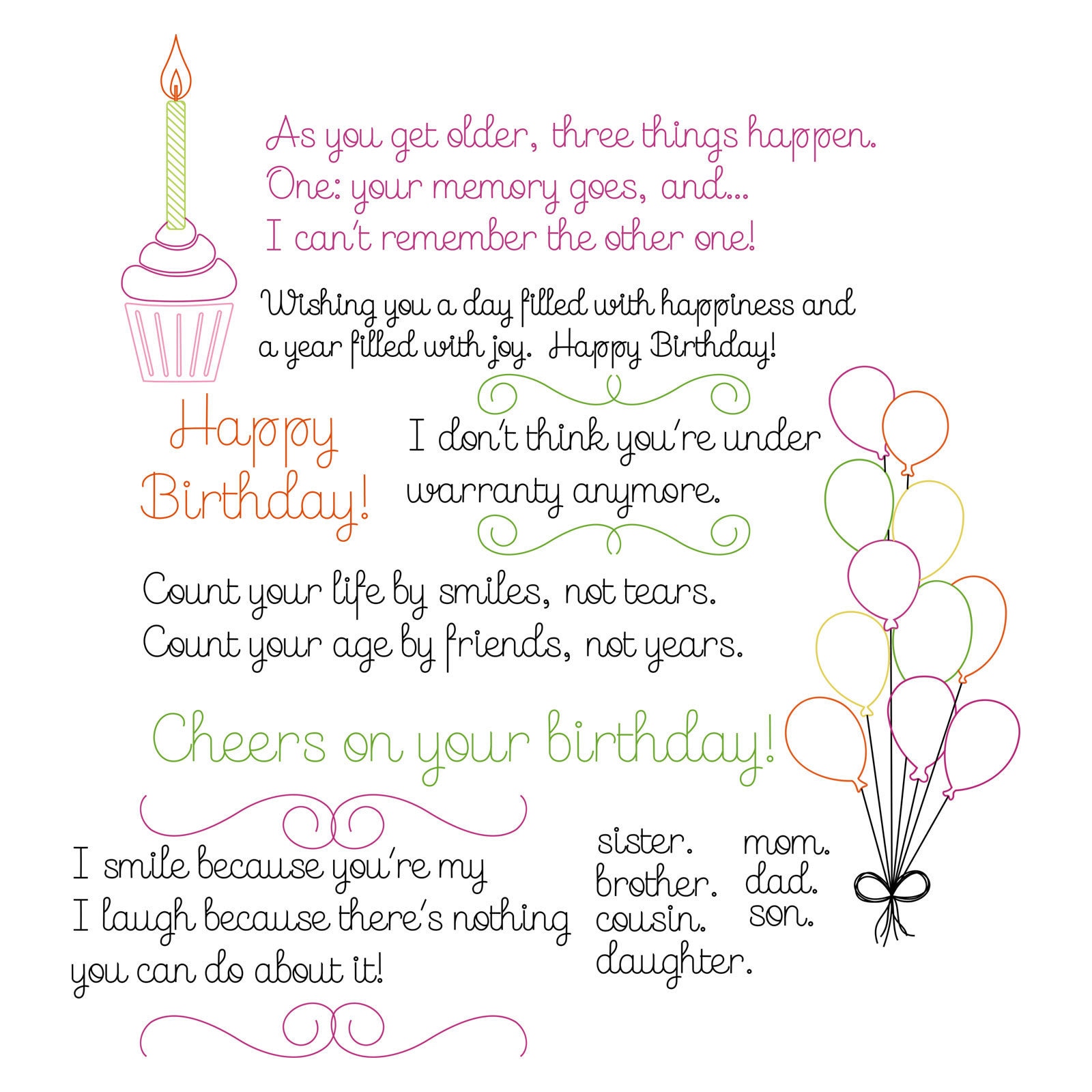 Birthday Sentiments SVG Pack • Single Line Sketch Designs for ...
