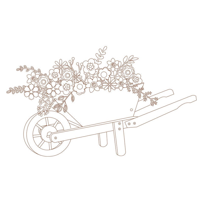 Wheelbarrow With Flowers SVG Design - Single Line Drawing - Sketch Pen ...
