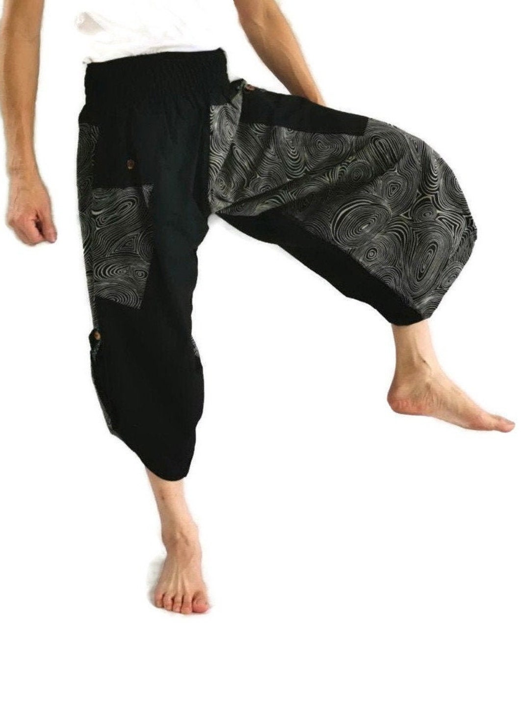 Elastic Waist Samurai Pants, Samurai Pants,black White Printed New ...