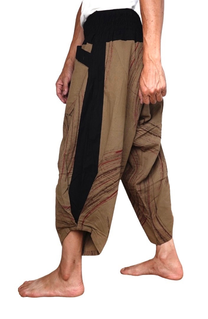 Elastic Waist Samurai Pants,brown Pants,thai Arts Pants, Samurai Out ...
