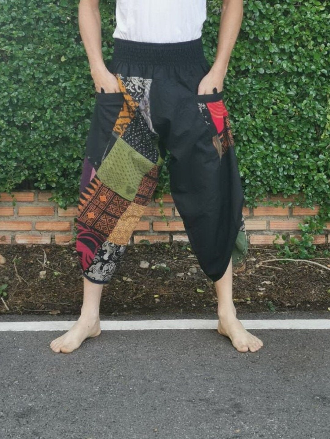 Buddhist Boho Pants,thai Pants,patchwork Printed Cotton Side Buttons ...