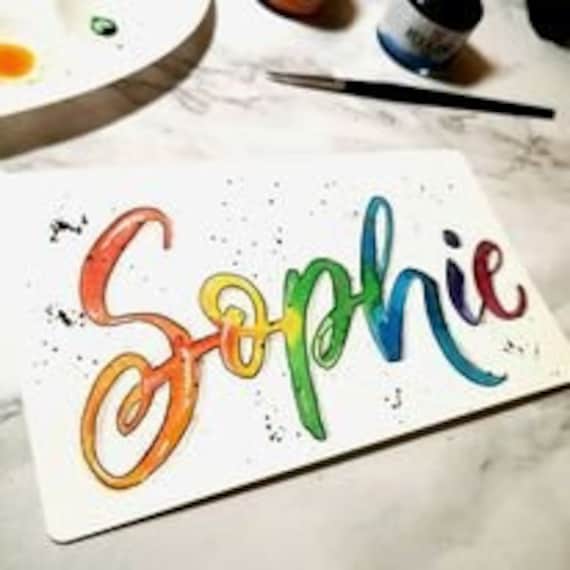 Custom Hand Lettering Rainbow Name Art Brush Calligraphy | Etsy