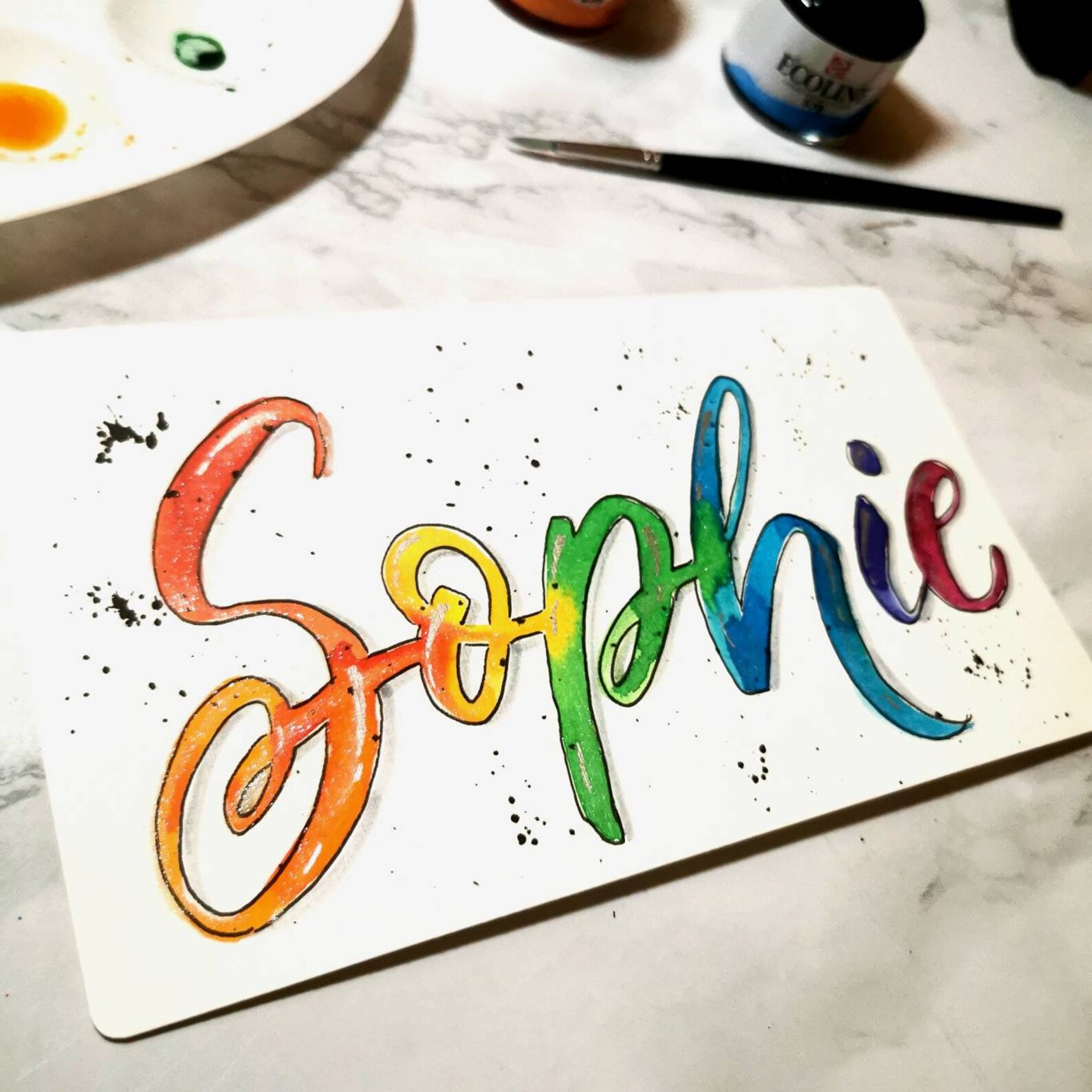 Custom Hand Lettering Rainbow Name Art Brush Calligraphy Handwritten ...
