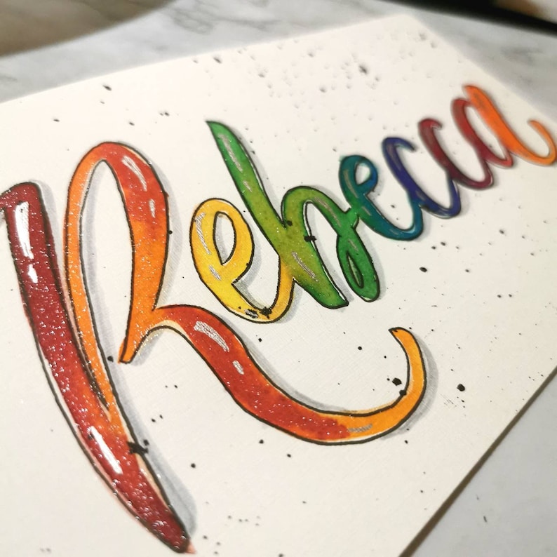 Custom Hand Lettering Rainbow Name Art Brush Calligraphy Handwritten ...