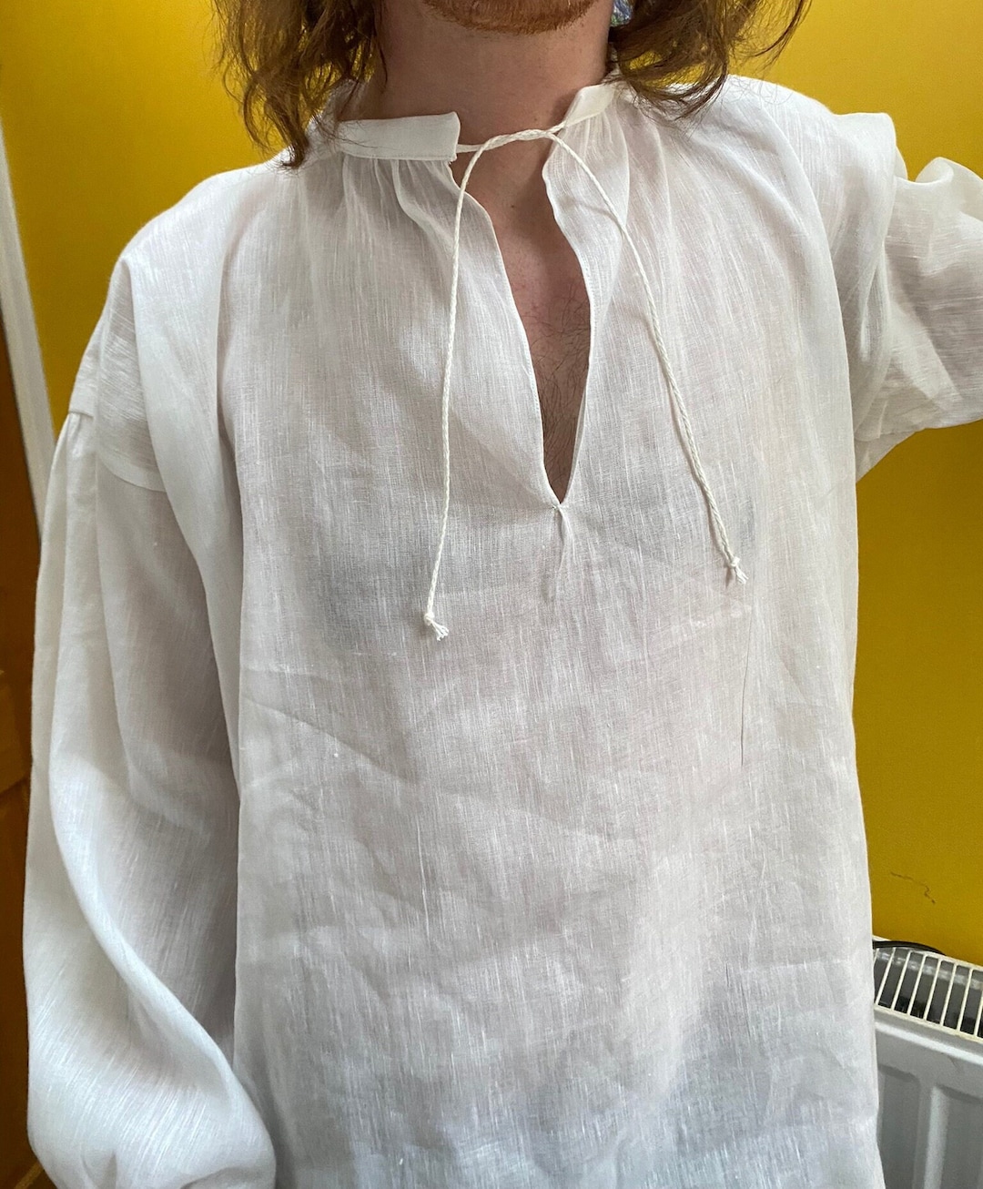 Men's Linen Shirt With Tie Strings - Etsy UK