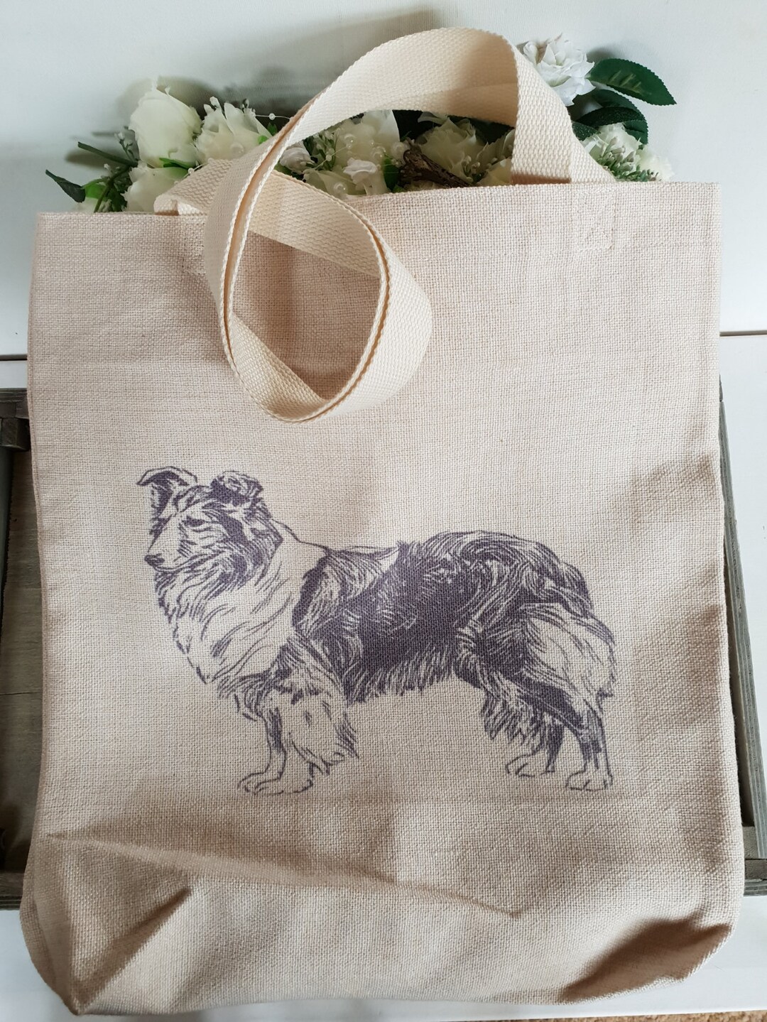 Collie Dog Print Tote Bag, Beige Tote Bag , Tote Shoulder Bag, Dog ...