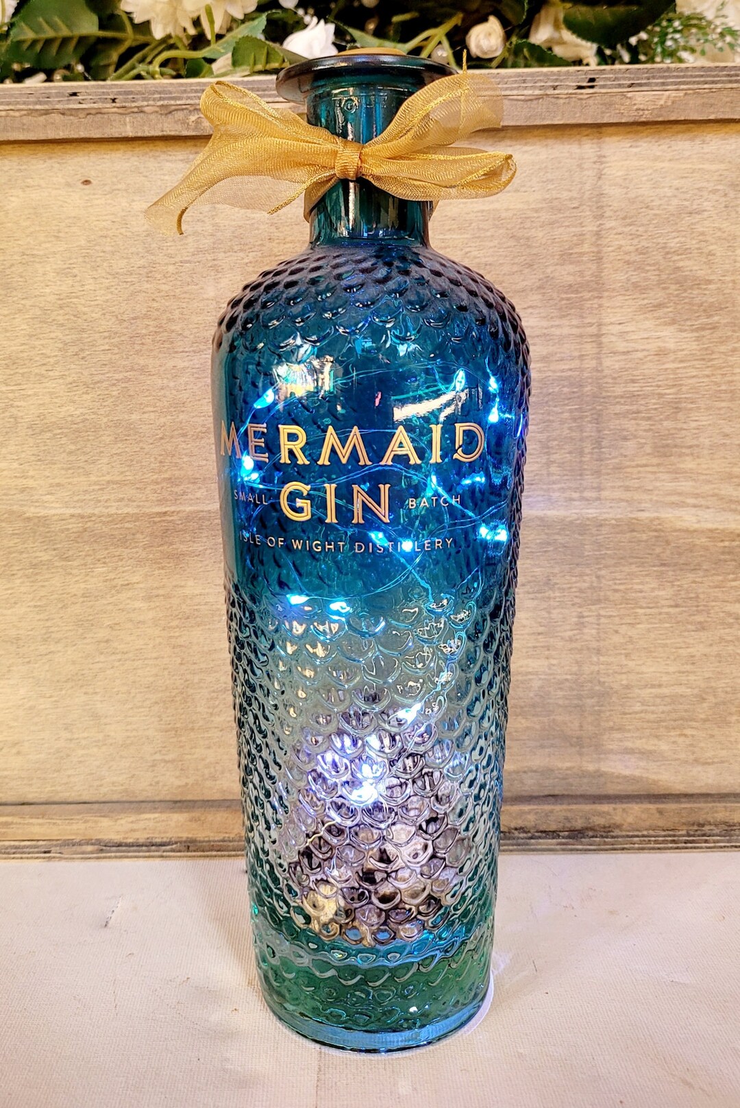 Mermaid Gin Bottle Lamp, Blue Bottle Light, Blue Gin Bottle Lamp ...