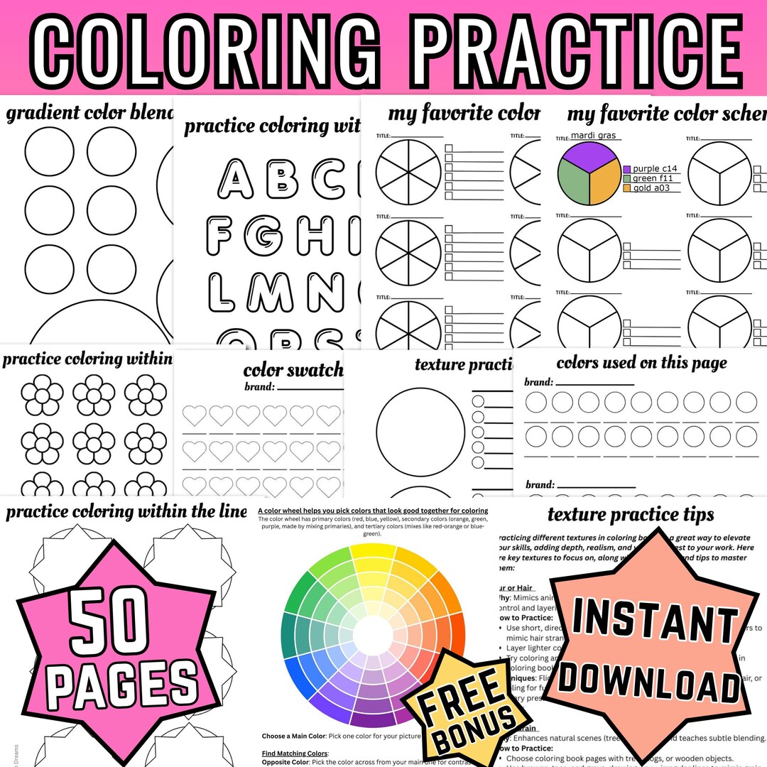 Color Combination Chart Color Theory Practice Pages, Color Wheel Chart ...