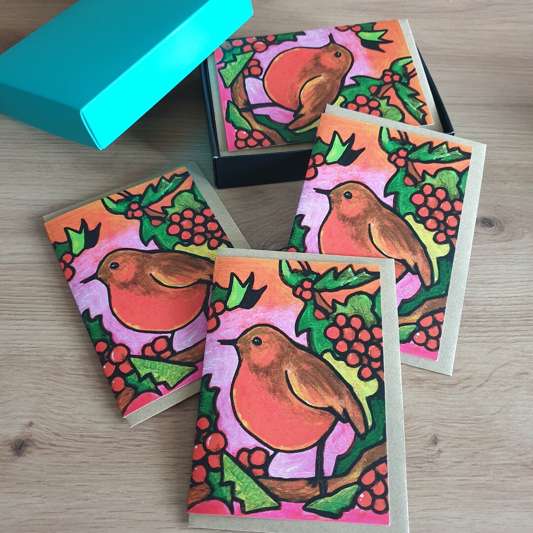 GIFT BOX SET: Robin Christmas Cards With Envelopes, Set of 12 With Gift ...