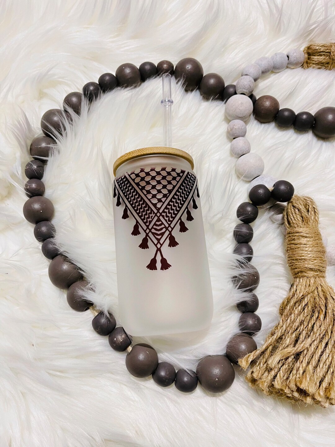 Palestine Customized Frosted Glass Cup Can Jar Iced Coffee Cup With ...