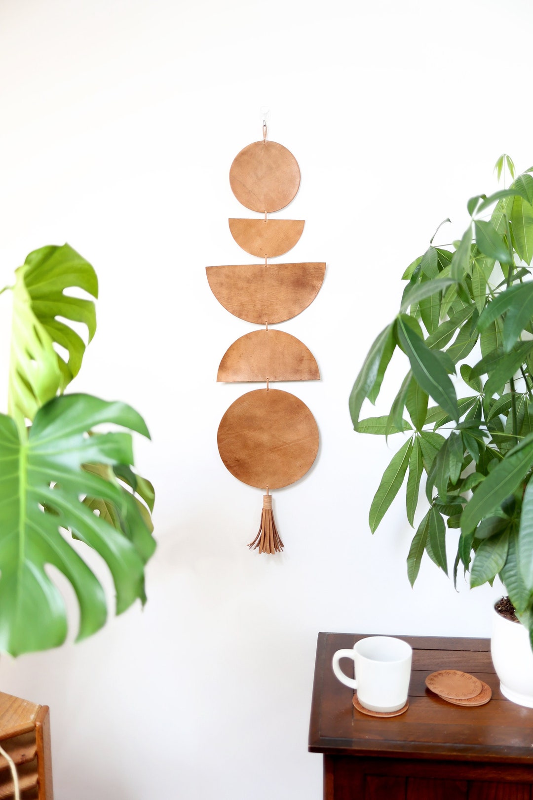 Large Luna Moon Phase Wall Hanging | Leather Moon Phase Boho Home Decor ...