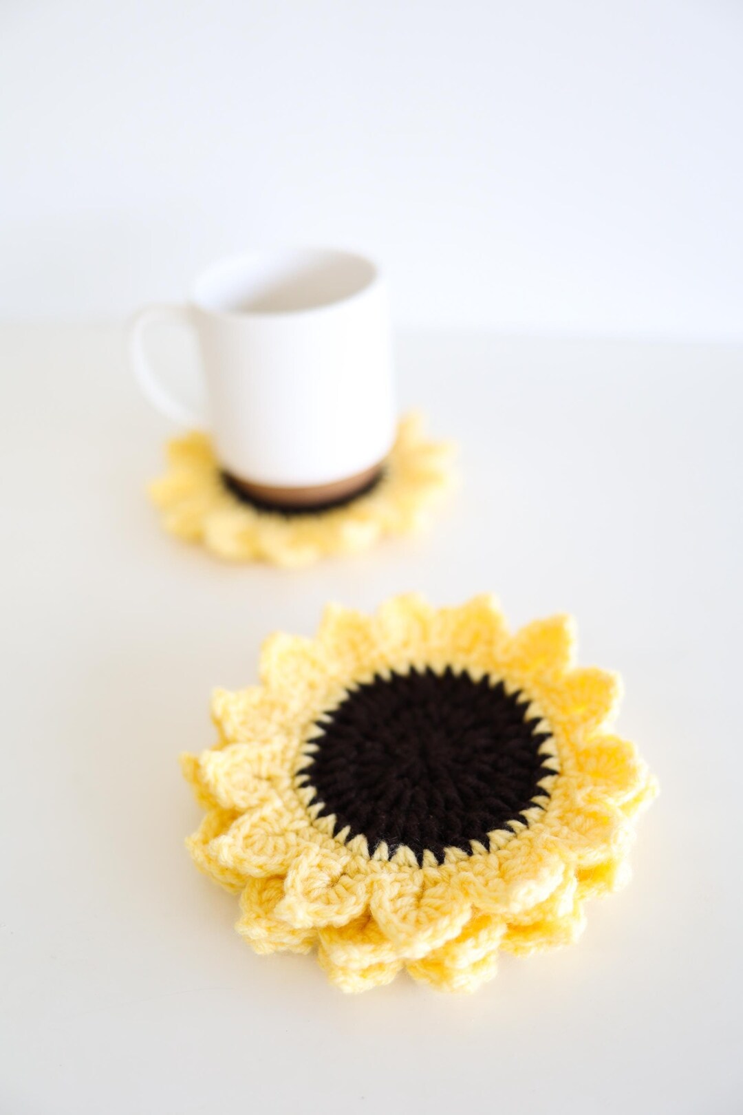 Sunflower Coaster Set Crochet Mug Rug Handmade Knit Coasters Yellow ...
