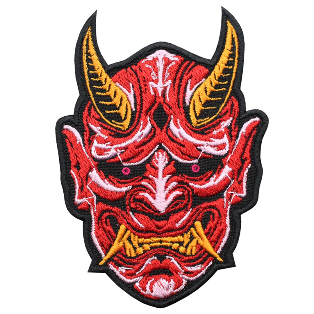 Oni Mask Patch / Demon Embroidery / Japanese Embroidery / Oni Velcro Patch / Demon Iron on Patch ...