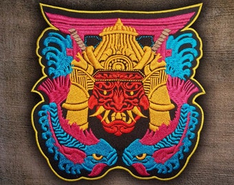 Oni Samurai Iron-on Patch - Traditional Japanese Demon Warrior Embroidery - Etsy