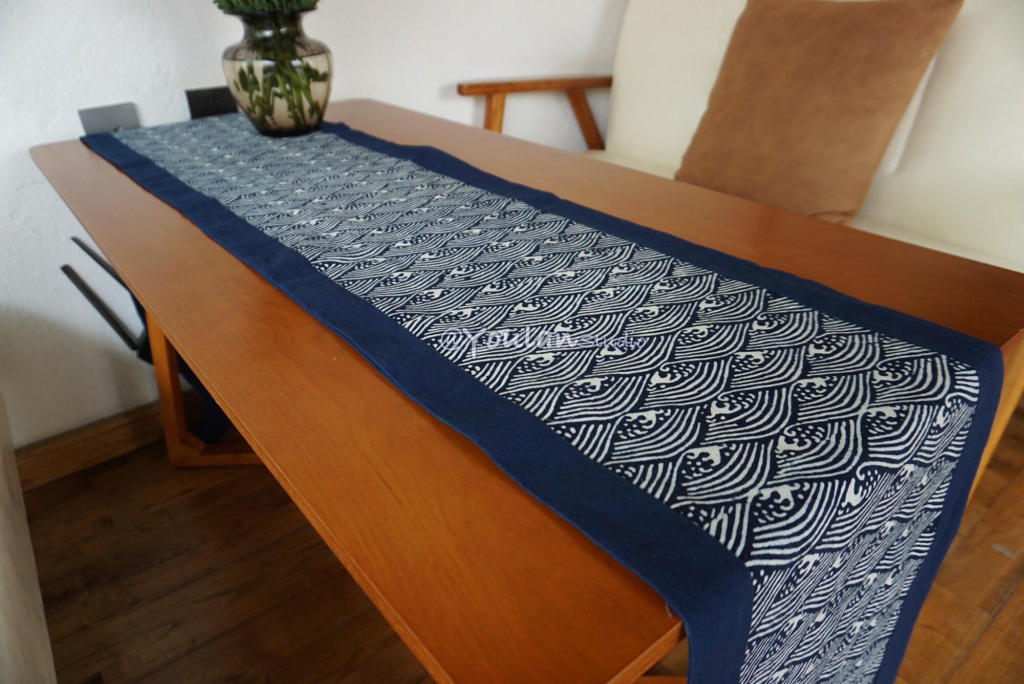 Chinese Traditional Sea Wave Pattern Table Runnerindigo Blue - Etsy