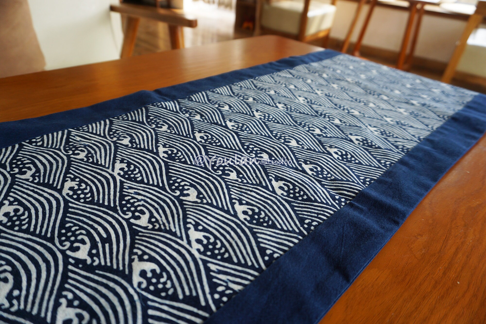 Chinese Traditional Sea Wave Pattern Table Runnerindigo Blue - Etsy