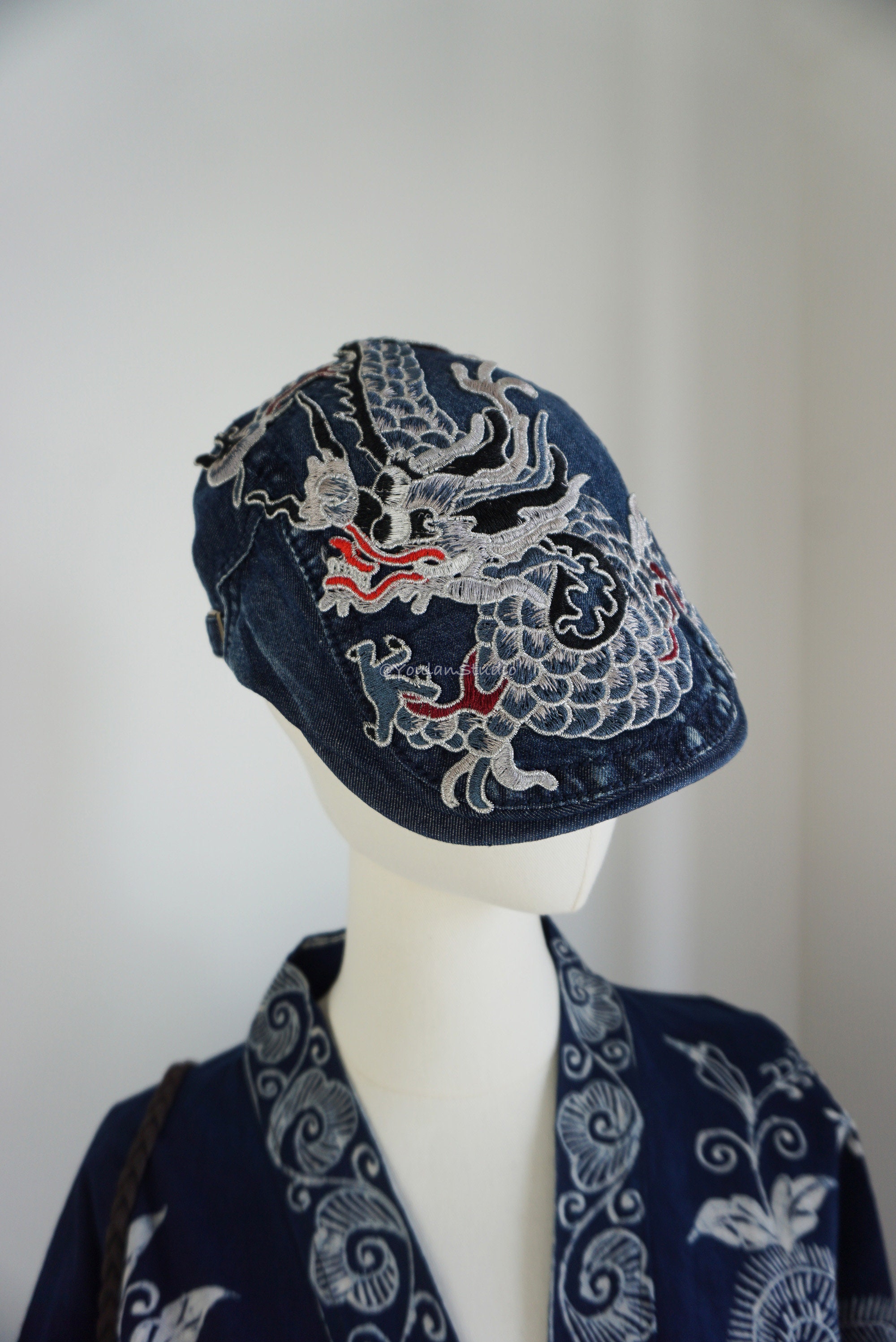 Chinese Dragon Embroidered Cap Beret Hat - Etsy