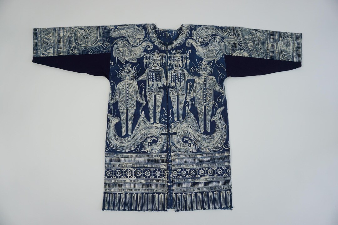 Miao Batik Mid-length Coat/chinese Indigo-dyed Pure Cotton Jacket/miao ...