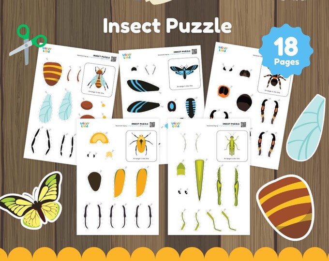 Insect Puzzle Activity Sheets for Kids | 18-page Printable PDF | Fun ...