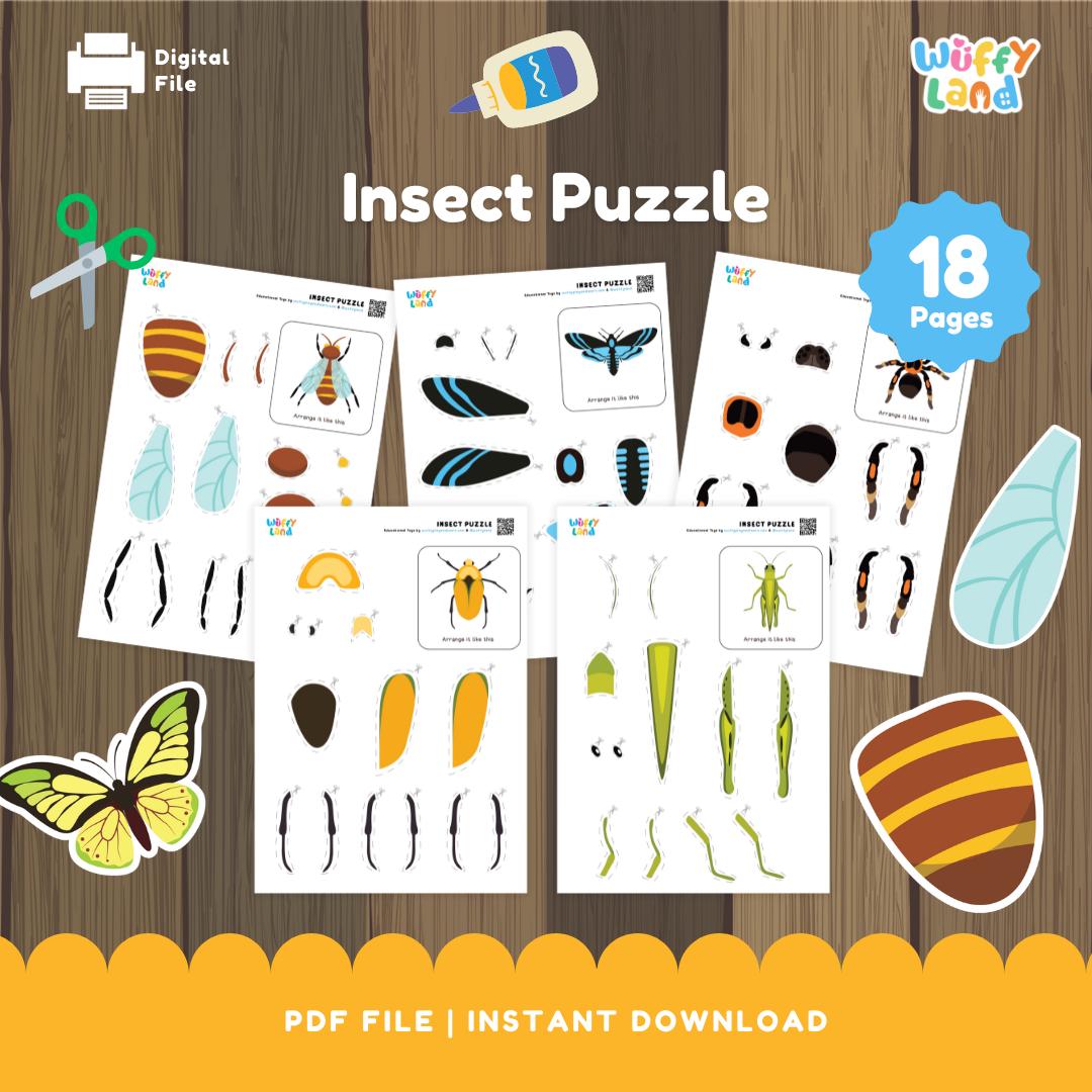 Insect Puzzle Activity Sheets for Kids | 18-page Printable PDF | Fun ...