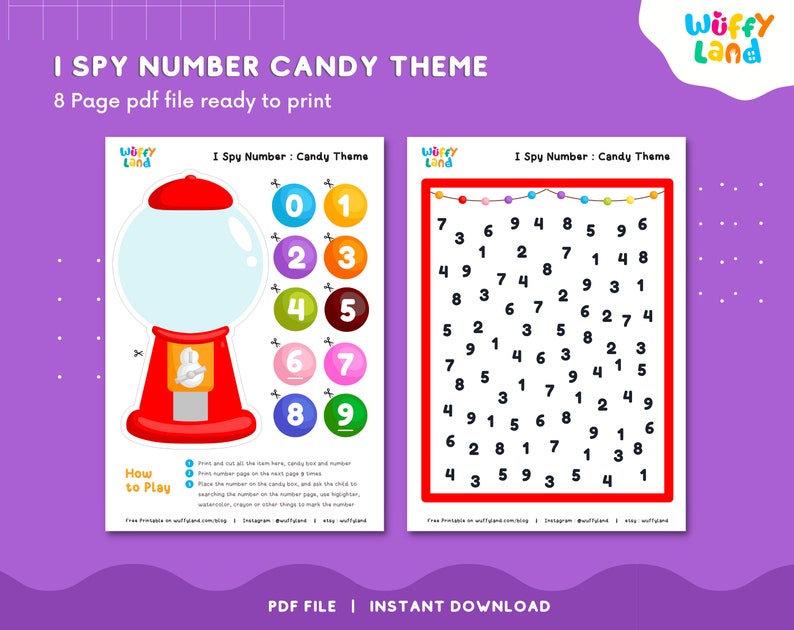 I Spy Number With Candy Theme Learning Number Homeschooling - Etsy