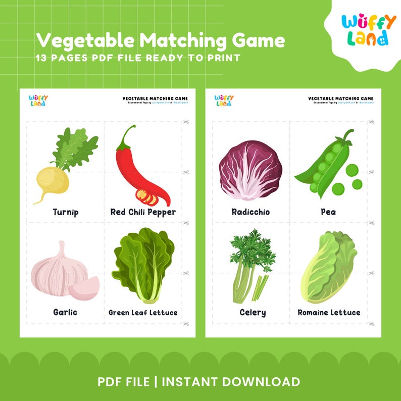 Vegetable Matching Game, Vegetable Puzzle, Matching Cards, Preschool ...