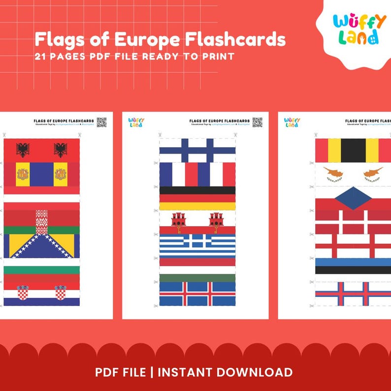 Flags of Europe Flashcards 52 Printable Geography Cards for Kids ...