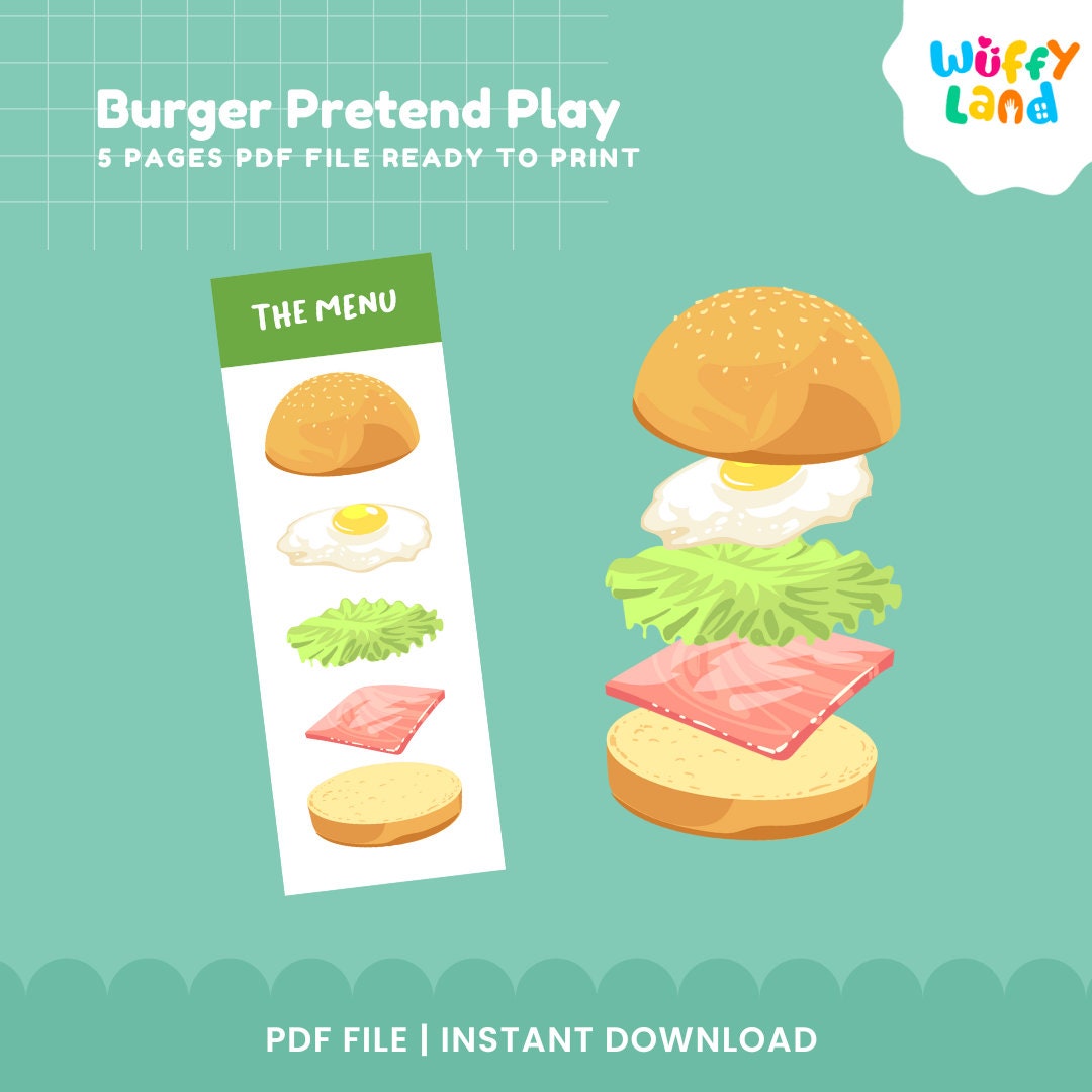 Burger Pretend Play, Build a Burger Game, Burger Dramatic Play, Bund ...