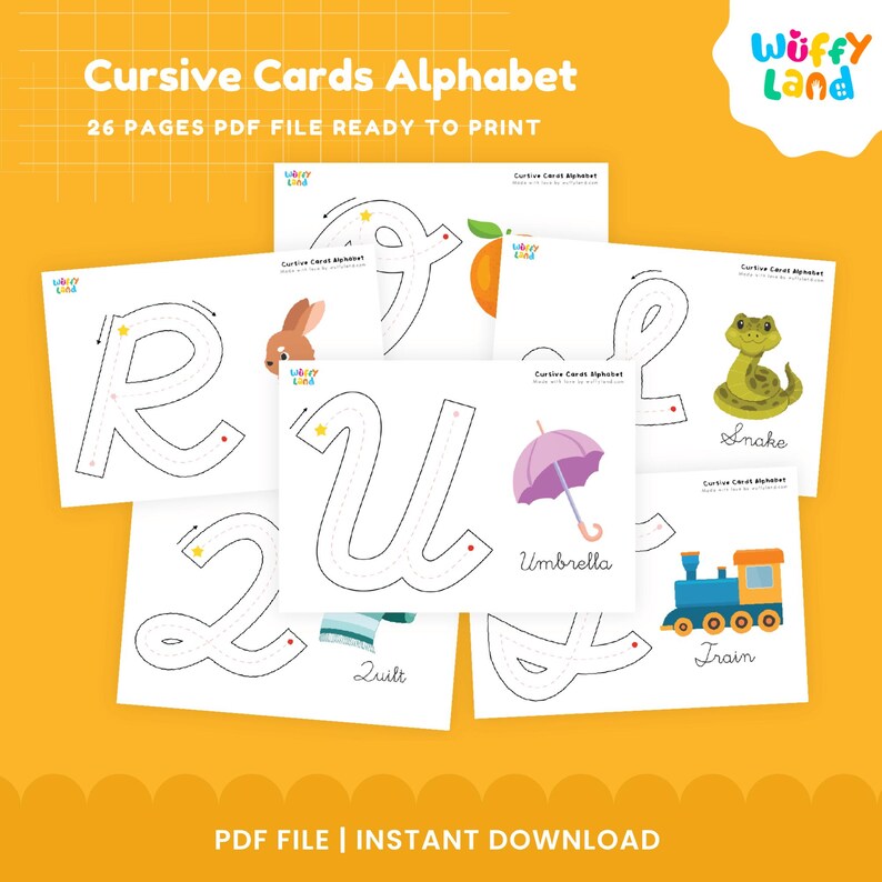Alphabet Cursive Cards Handwriting Practice Letter Tracing Sheets for ...