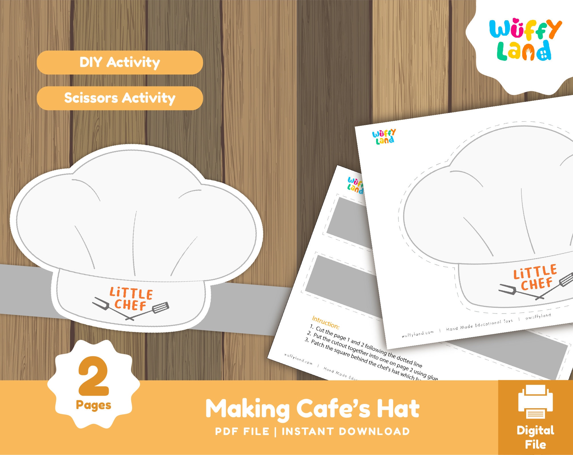 Chef Hat Printable Birthday Party Hat Baking Party Instant Download ...