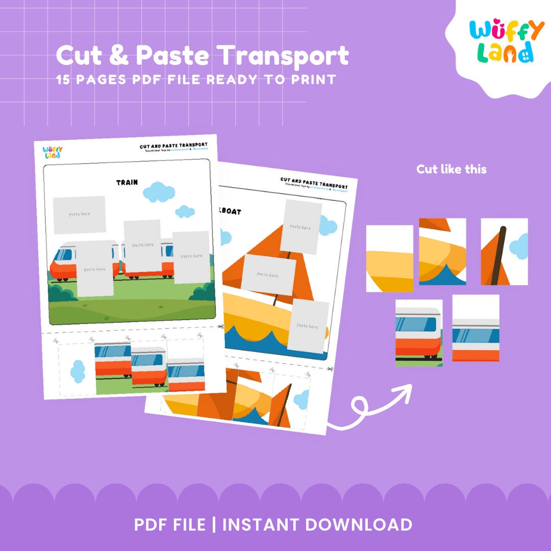 Cut and Paste Trasport, Transportation Matching Game, Activities for ...