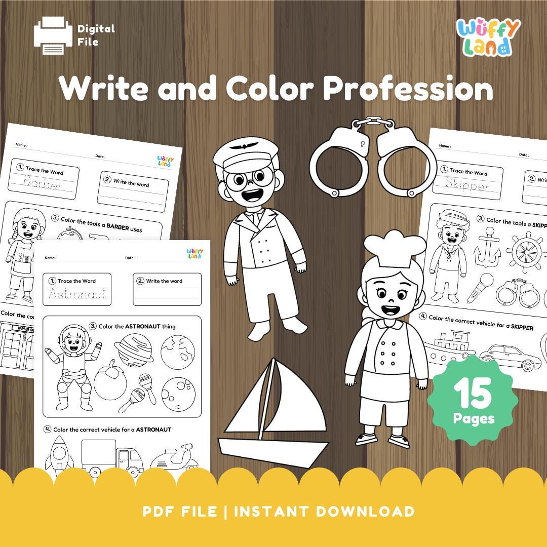 Write and Color Professions Printable Activity - 15 Fun Pages for Kids ...