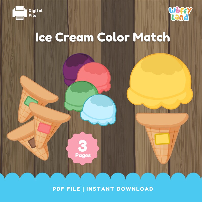 Ice Cream Color Matching Game, Montessori Learning (digital Download ...