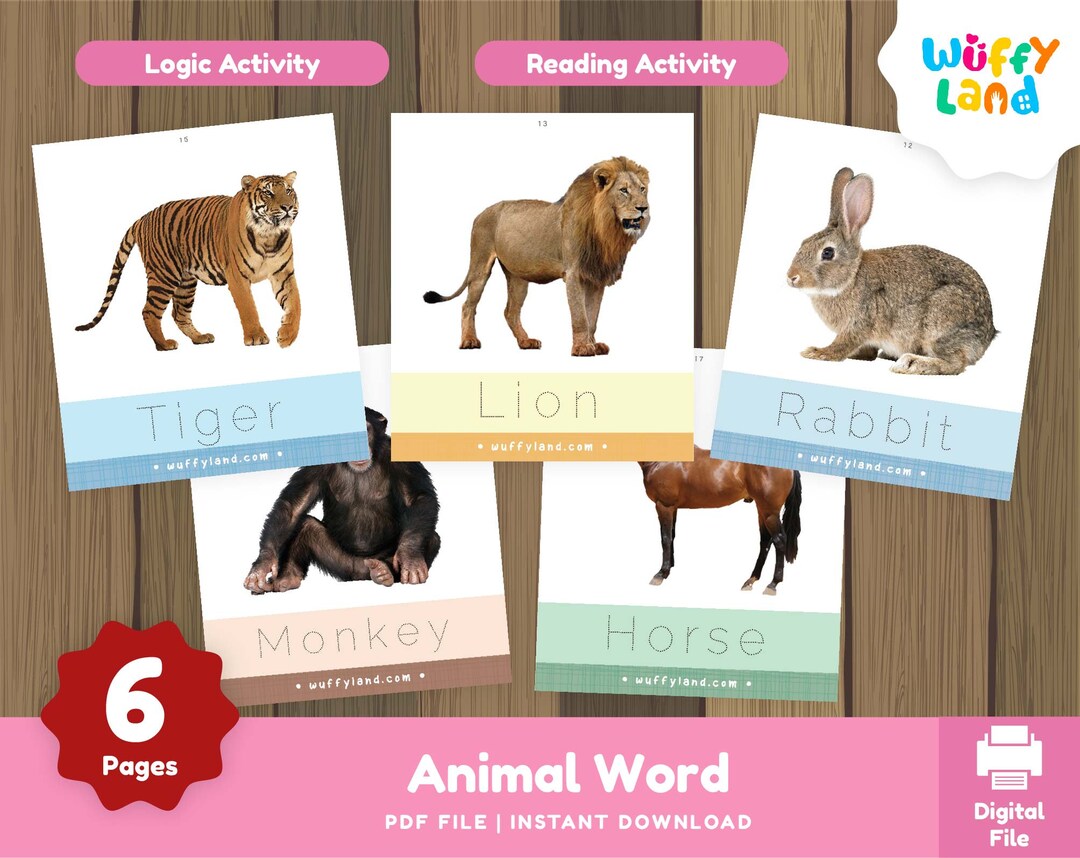Animal Word Flashcards Printable Animal Themed Flashcards - Etsy